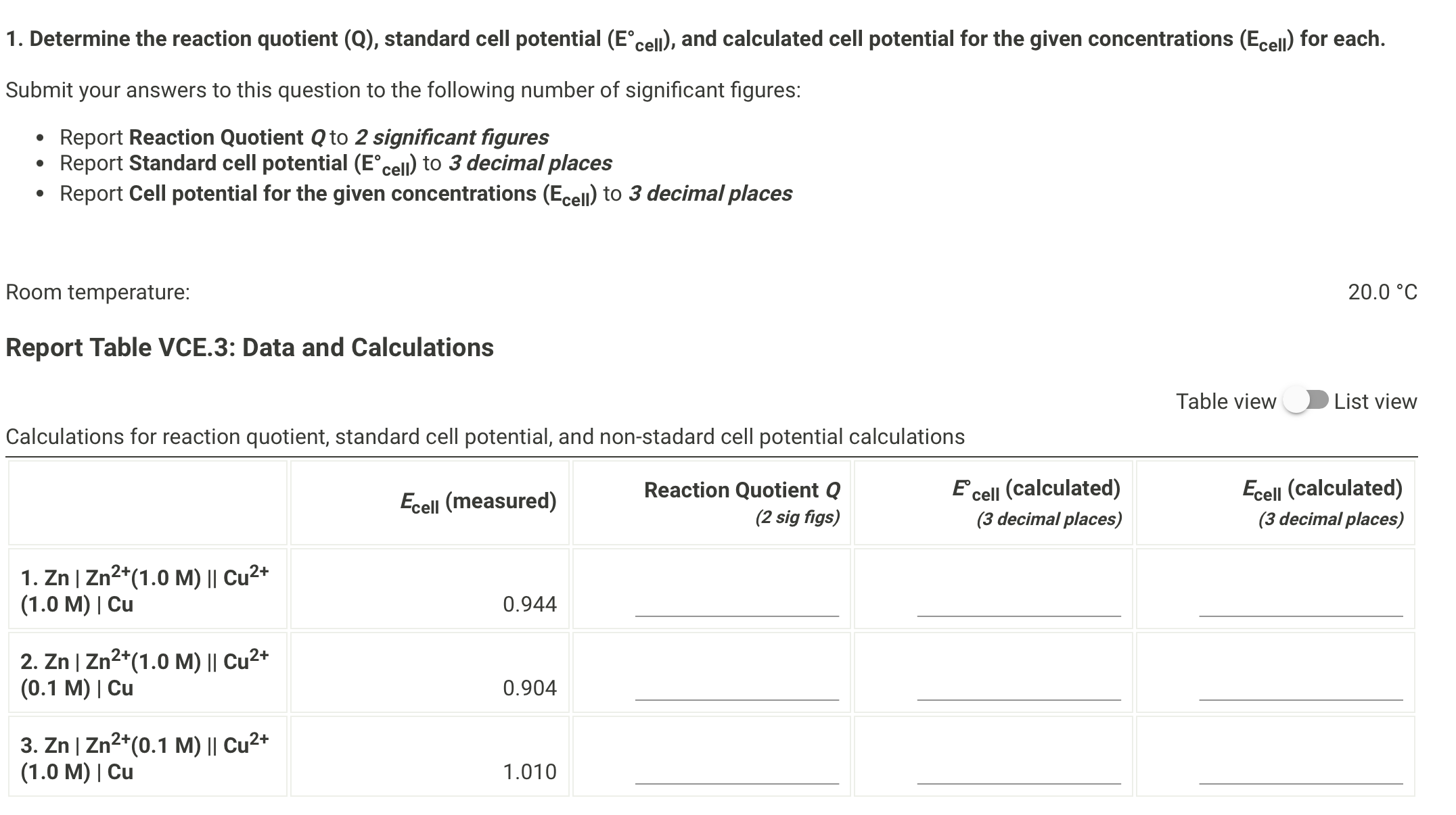 Solved Determine the reaction quotient (Q), ﻿standard cell | Chegg.com