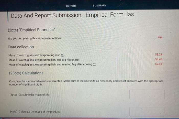 Solved REPORT SUMMARY Data And Report Submission - Empirical | Chegg.com