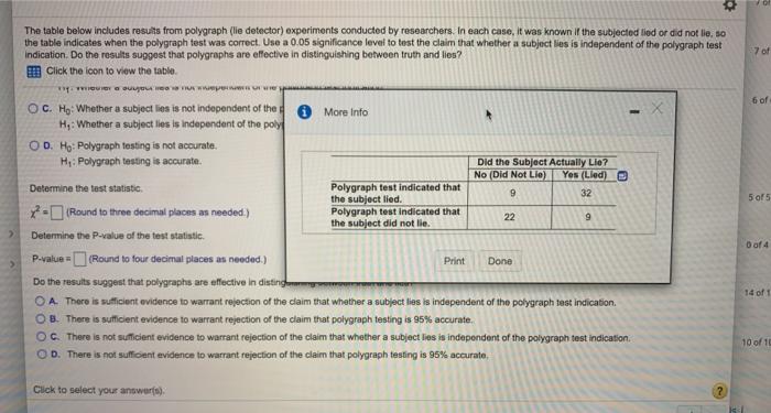 Solved The table below includes results from polygraph (lie | Chegg.com