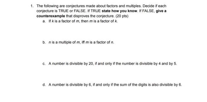 Solved The following are conjectures made about factors and | Chegg.com