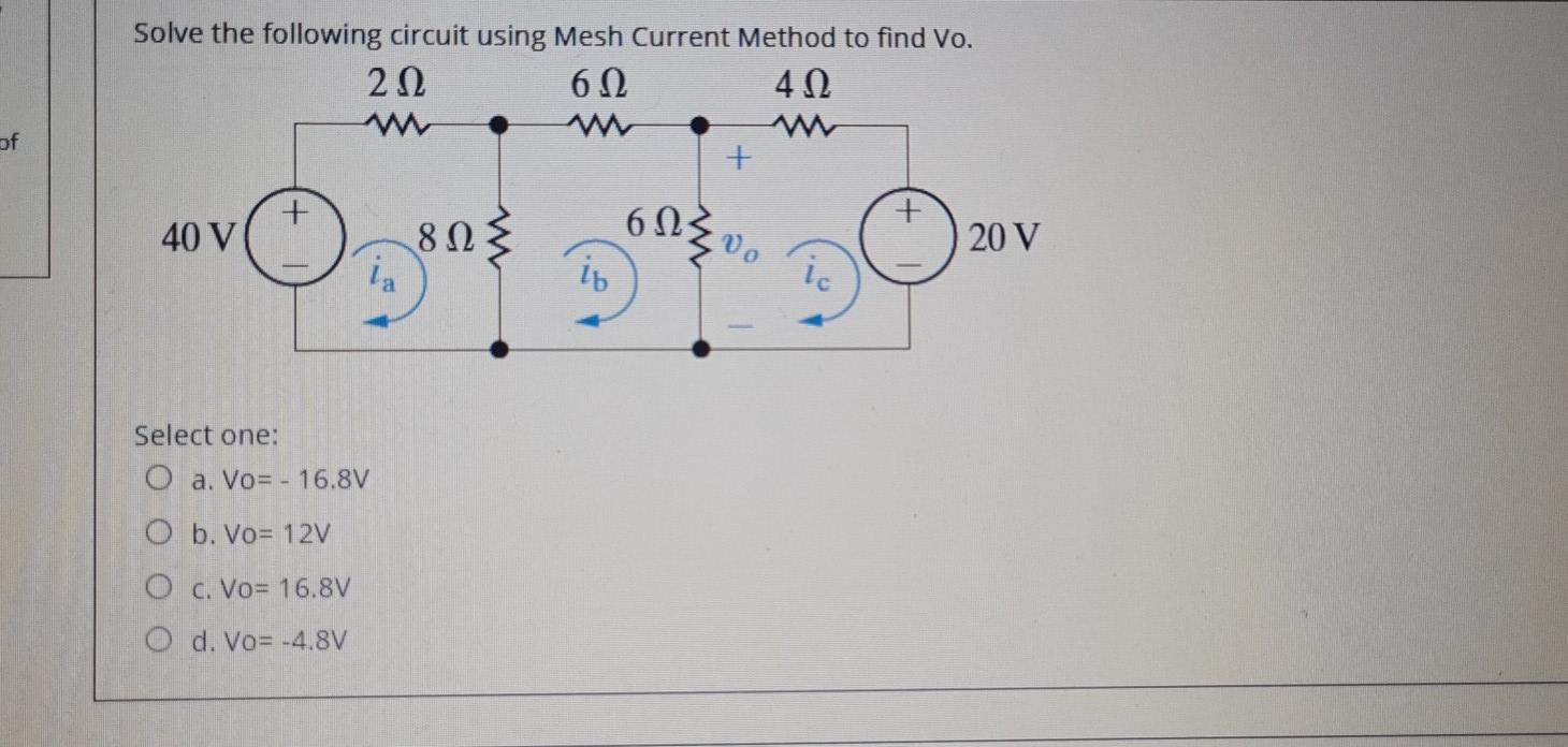 Solved Solve the following circuit using Mesh Current Method | Chegg.com