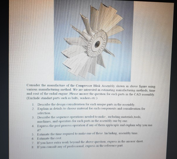 Solved Consider the manufacture of the Compressor Blisk | Chegg.com