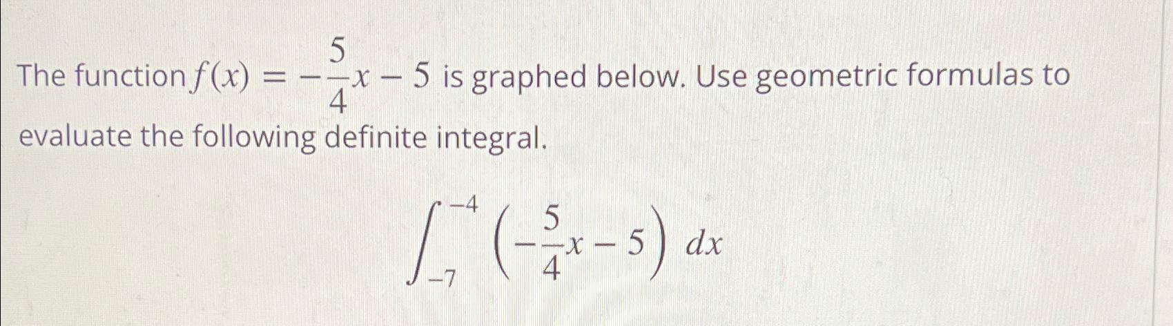 Solved The function f(x)=-54x-5 ﻿is graphed below. Use | Chegg.com