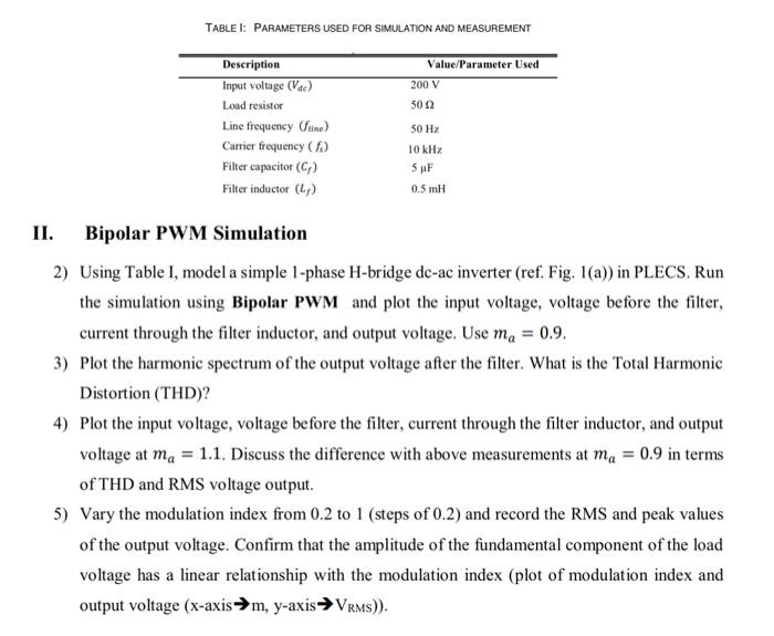 Solved TABLE I: PARAMETERS USED FOR SIMULATION AND | Chegg.com