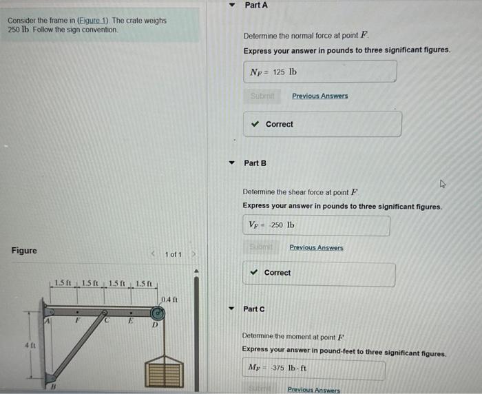 Solved Consider the frame in (E)qure 1). The crate weighs | Chegg.com