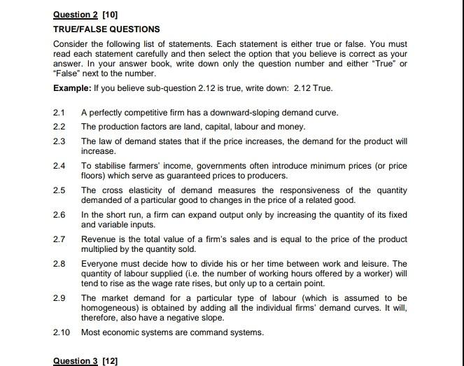 Solved TRUE/FALSE QUESTIONS Consider the following list of | Chegg.com