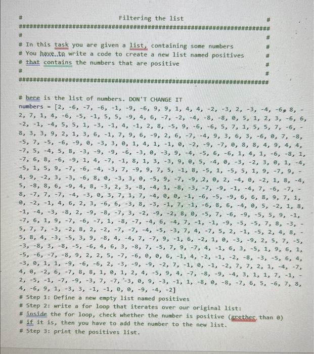 Solved \# Filtering the list \# \# In this task you are | Chegg.com