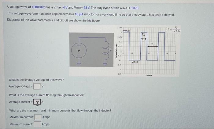 Solved A voltage wave of 1000kHz has a Vmax=4 V and Vmin=−28 | Chegg.com