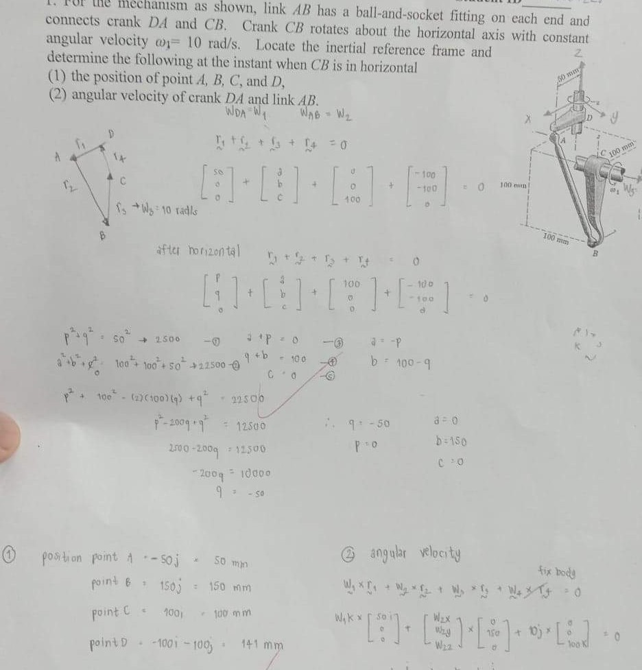 Solved the mechanism as shown, link AB has a ball-and-socket | Chegg.com