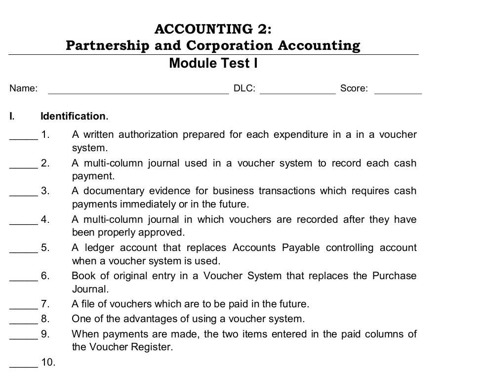 Solved I. Identification. 1. A written authorization | Chegg.com
