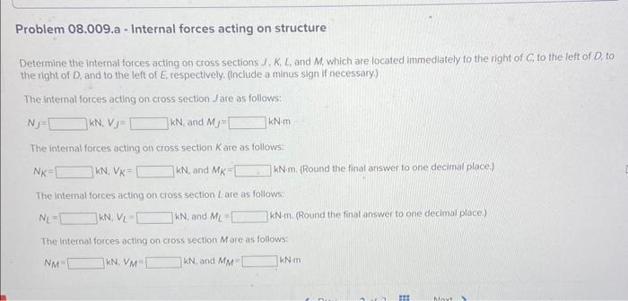 Solved Problem 08.009 - Internal forces acting on structure | Chegg.com