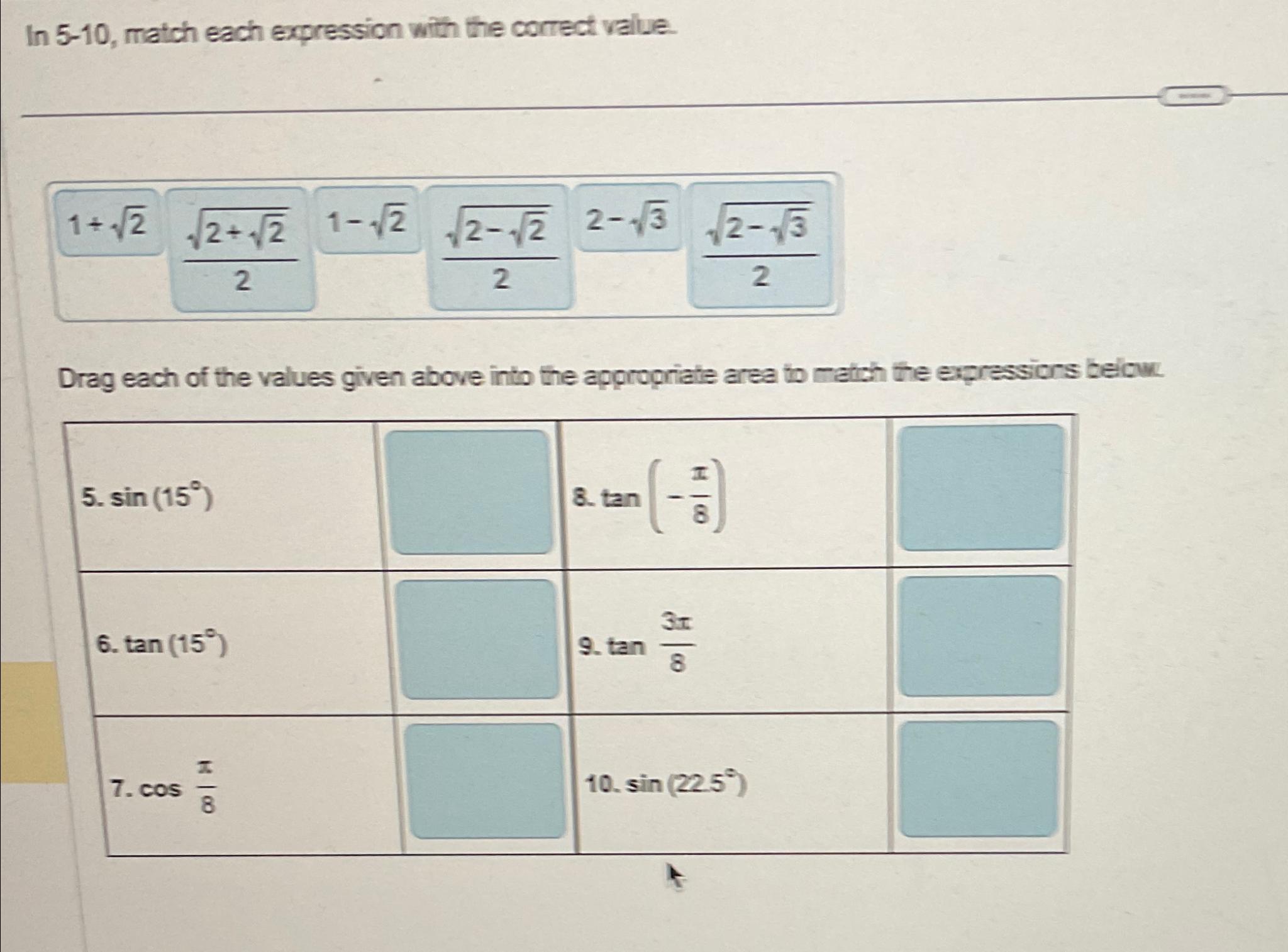 In 5-10, ﻿match each expression with the correct | Chegg.com