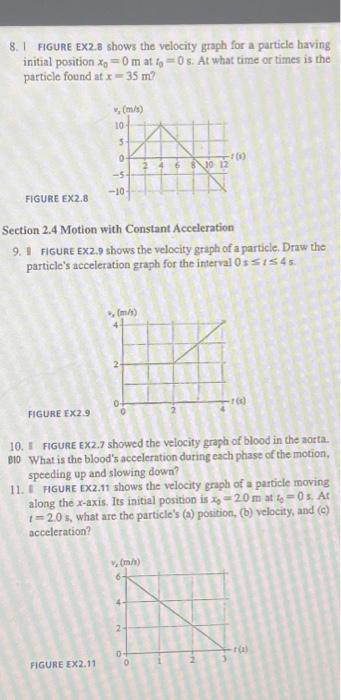 Solved 8. I FGURE EX2.8 shows the velocity graph for a | Chegg.com