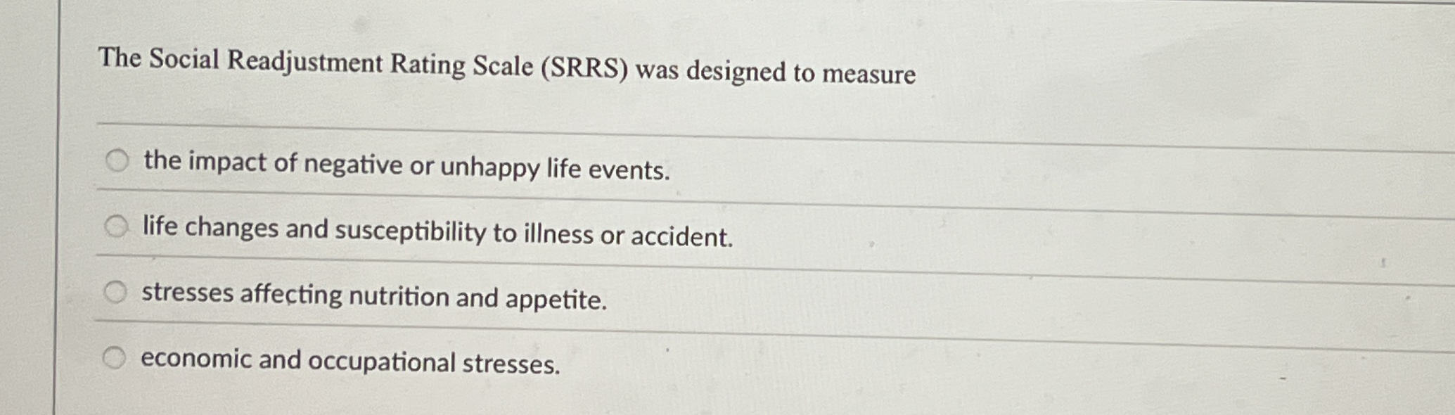 Solved The Social Readjustment Rating Scale (SRRS) ﻿was | Chegg.com