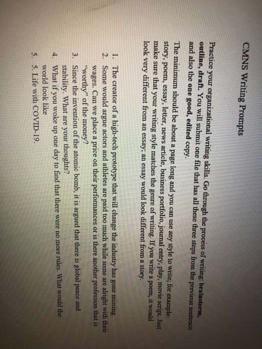 CMNS Writing Prompts Practice your organizational | Chegg.com