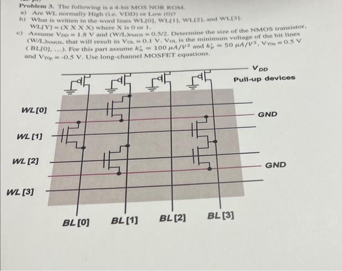 Solved Problem 3. The following is a 4-bit MOS NOR ROM a) | Chegg.com