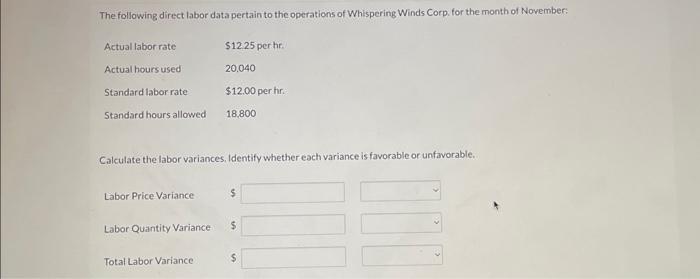 Solved The following direct labor data pertain to the | Chegg.com