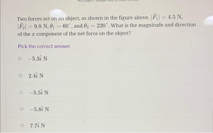Solved Two forces act on an object, as shown in the figure | Chegg.com
