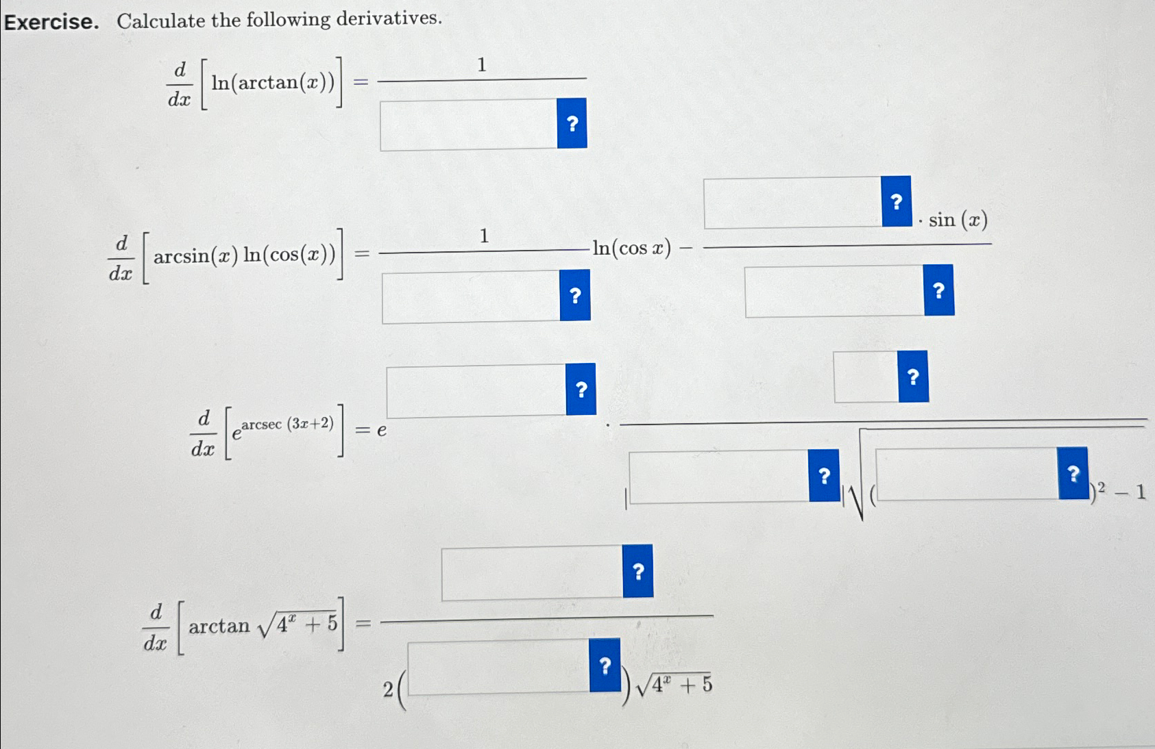 Solved Exercise. Calculate the following derivatives.??2-1 | Chegg.com