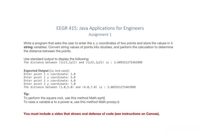 Solved EEGR 415: Java Applications for Engineers Assignment | Chegg.com