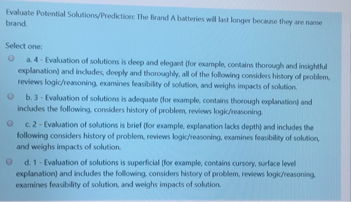 Solved Evaluate Potential Solutions/Prediction: The Brand A | Chegg.com