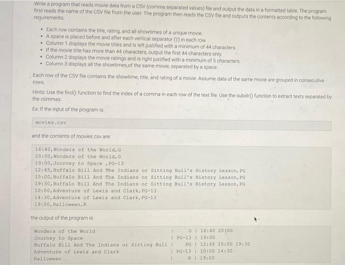 Solved Write A Program That Reads Movie Doto From A CSV Chegg