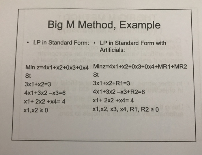 Solved Big M Method, Example . LP in Standard Form: • LP in | Chegg.com