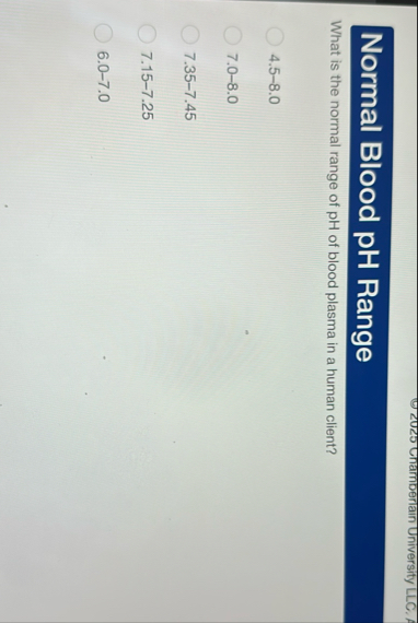 Solved Normal Blood pH RangeWhat is the normal range of pH | Chegg.com