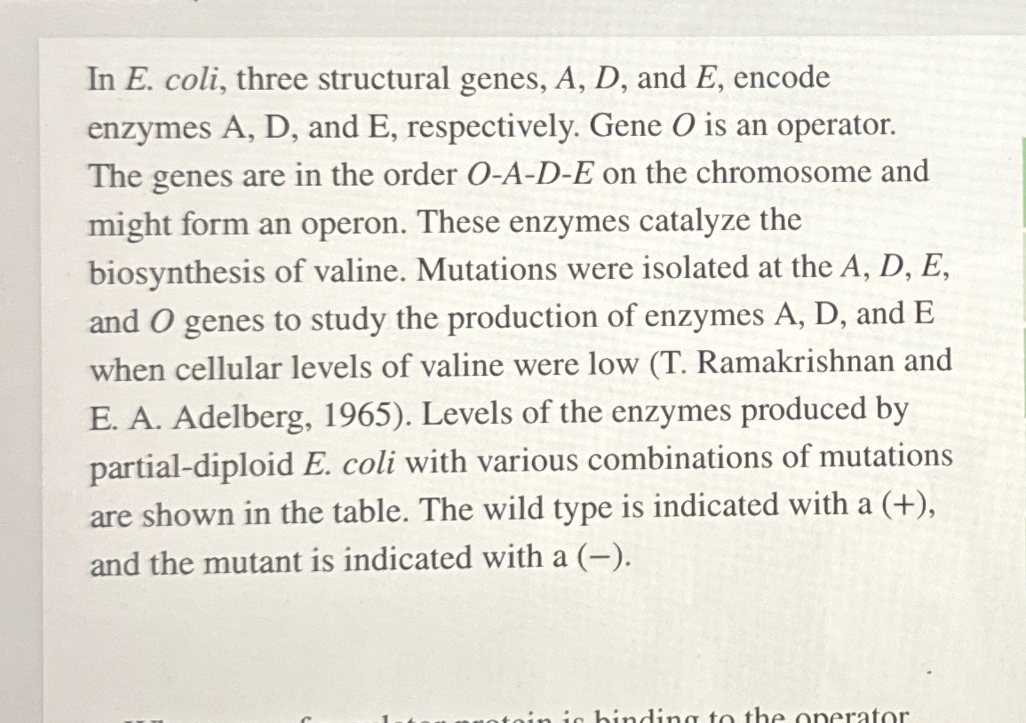 Solved In E. ﻿coli, three structural genes, A,D, ﻿and E, | Chegg.com