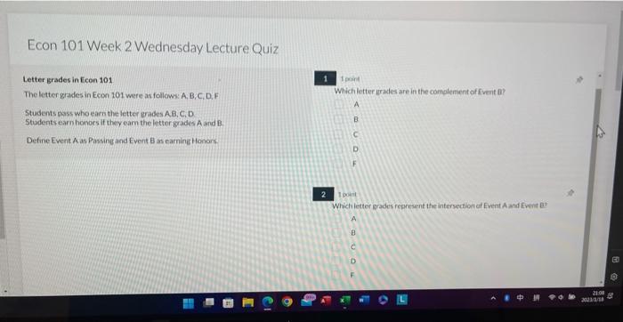 Solved Letter grades in Econ 101 1 1 pront The letter grades | Chegg.com