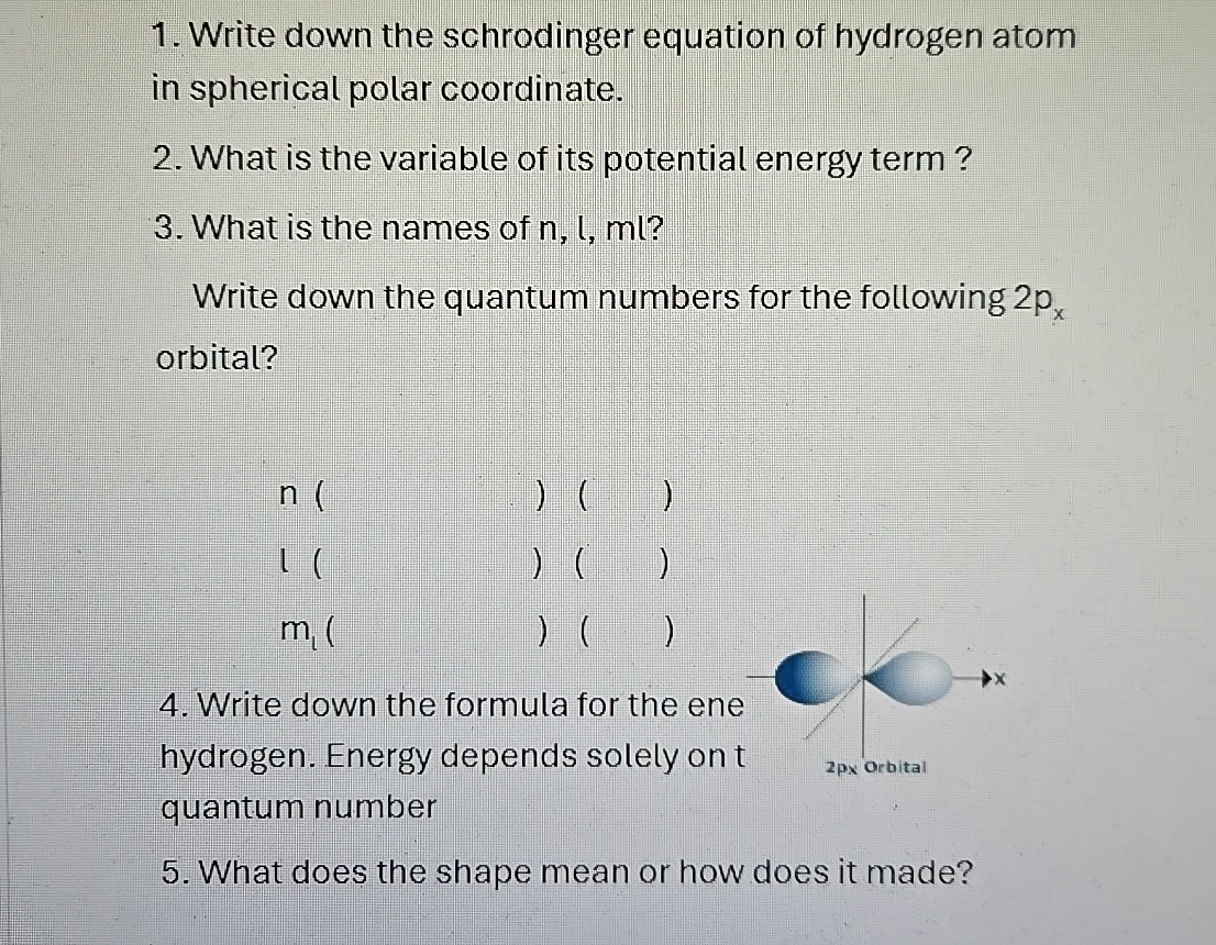 Solved Write down the schrodinger equation of hydrogen atom | Chegg.com