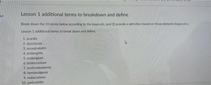 Solved Lesson 1 additional terms to breakdown and define | Chegg.com