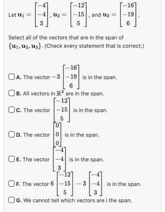 Solved Vectors Spannıng Sets: Problem 8 (6 points) Let | Chegg.com