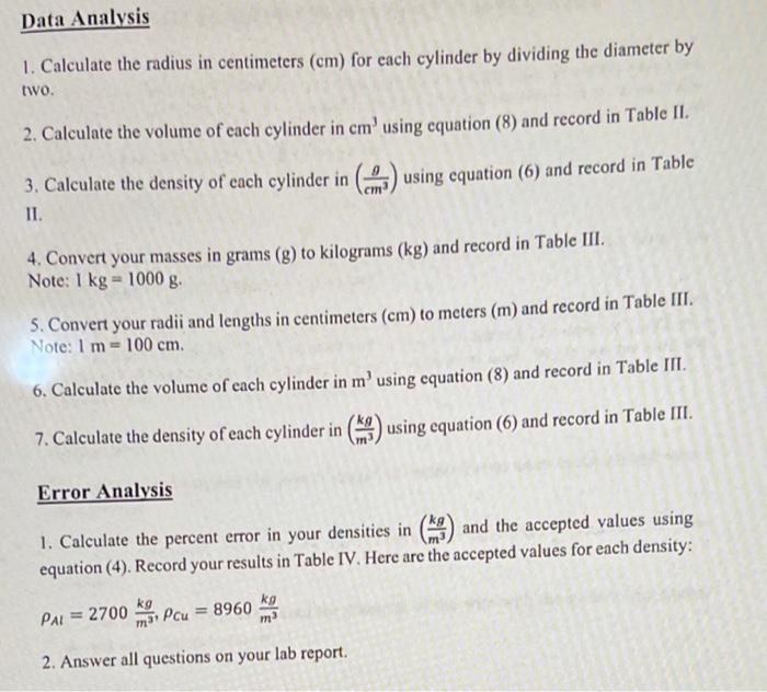 Solved PART 1: DENSITIES OF METAL CYLINDERS In this | Chegg.com