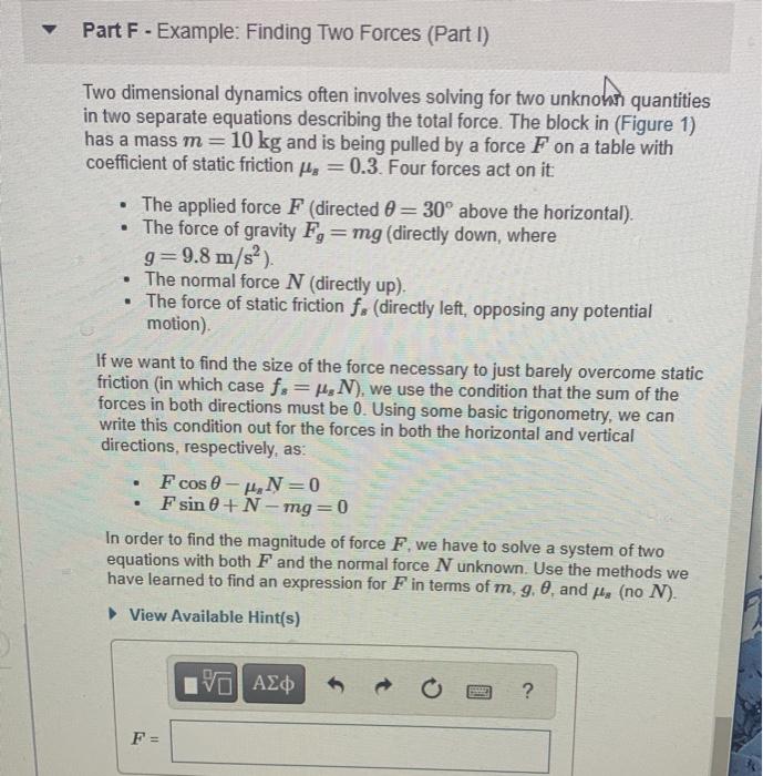 Solved Part F. Example: Finding Two Forces (Part 1) . Two | Chegg.com