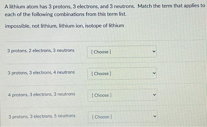 A lithium atom has 3 protons, 3 electrons, and 3 | Chegg.com