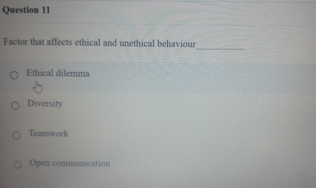 Solved Question 11Factor that affects ethical and unethical | Chegg.com