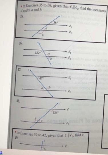 Solved , lo Exercises 35 to 38 , given that ℓ1∥ℓ2, find the | Chegg.com