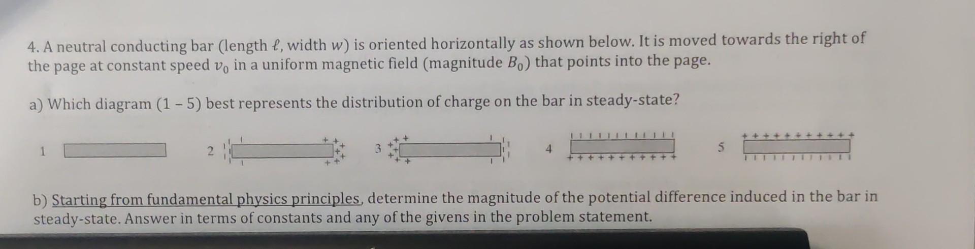 Solved 4. A neutral conducting bar (length ℓ, width w ) is | Chegg.com