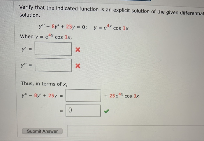 Solved Verify that the indicated function is an explicit | Chegg.com