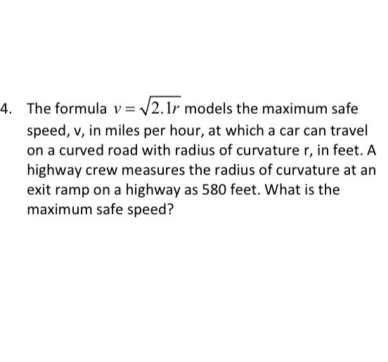 Solved The formula v=2.1r2 ﻿models the maximum safe speed, | Chegg.com