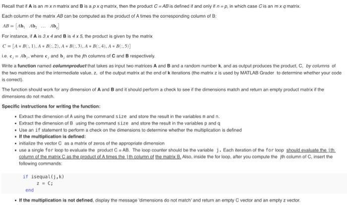 Solved Recall that if A is an mxn matrix and B is a p×q | Chegg.com