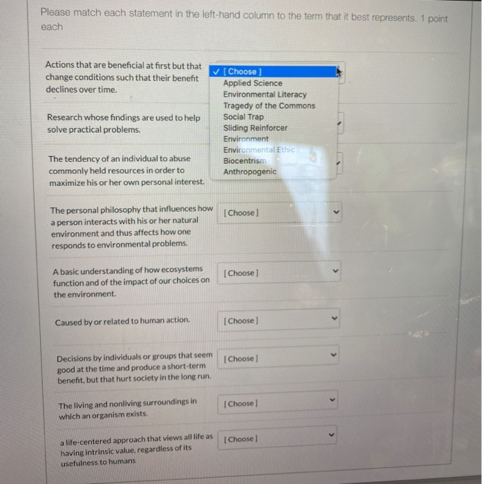 Solved Please match each statement in the left-hand column | Chegg.com