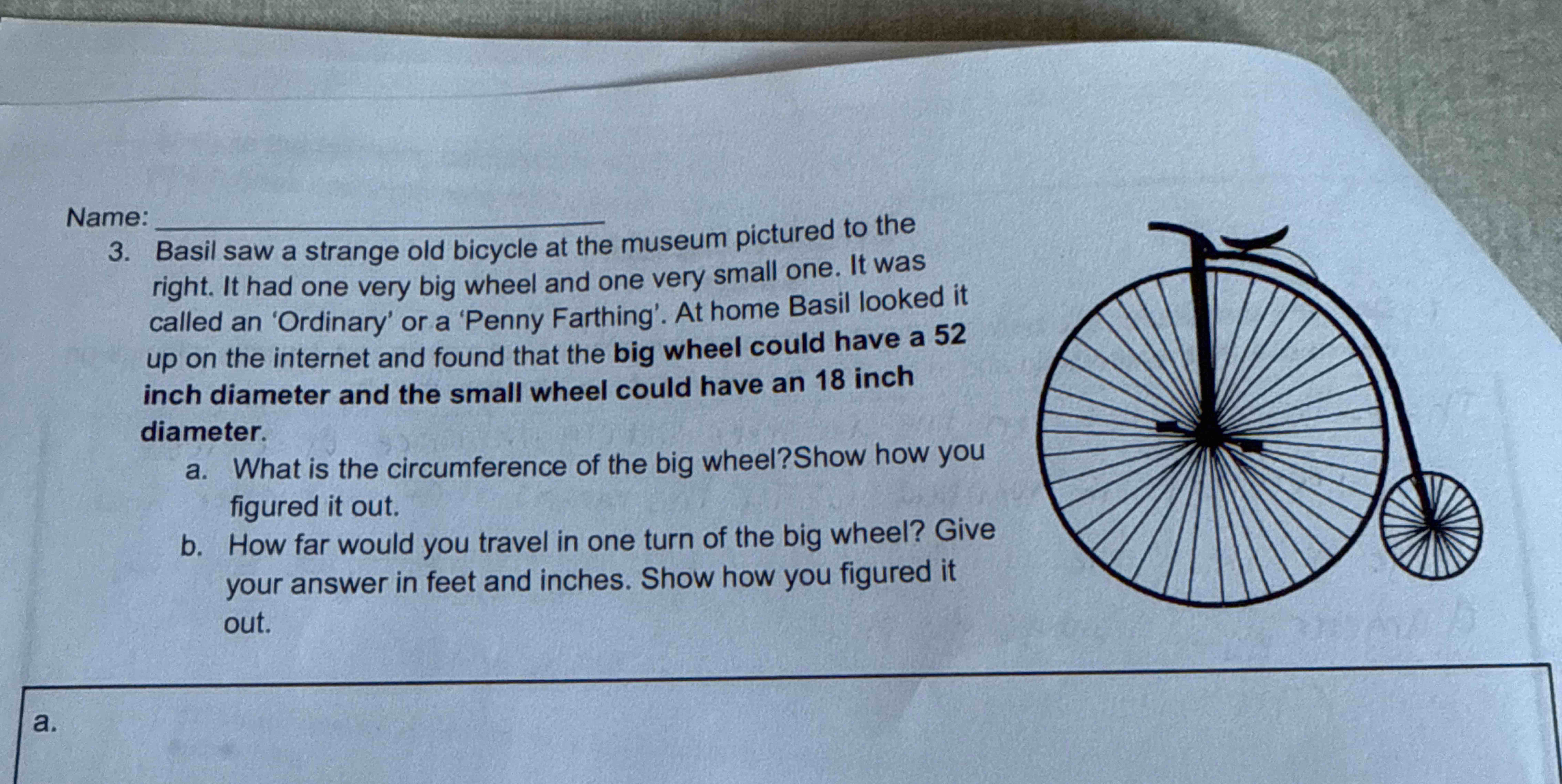 Solved Name: 3. ﻿Basil saw a strange old bicycle at the | Chegg.com