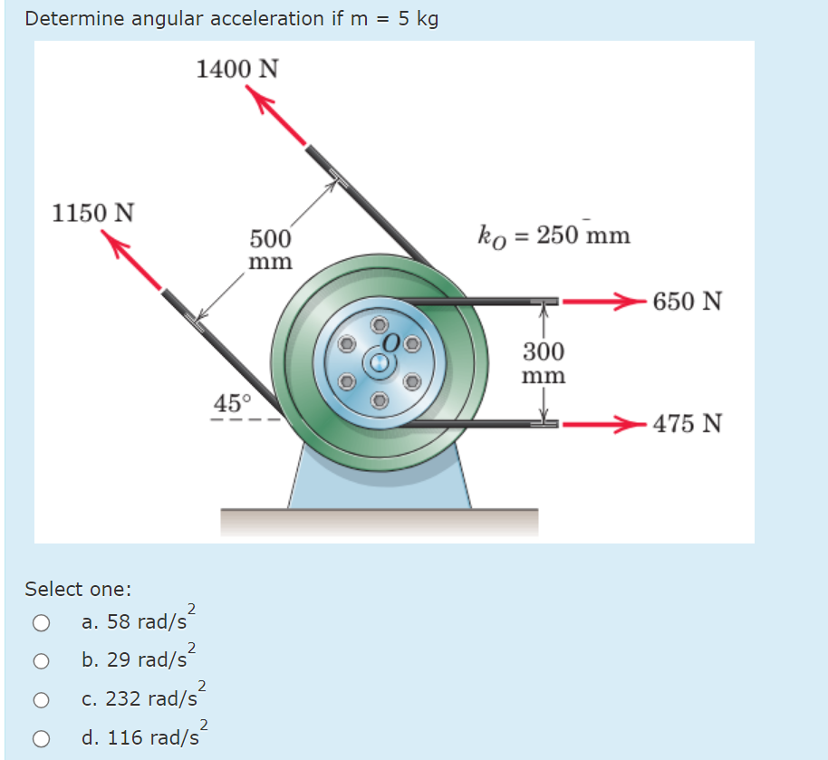 Solved Determine angular acceleration if m=5kgSelect | Chegg.com