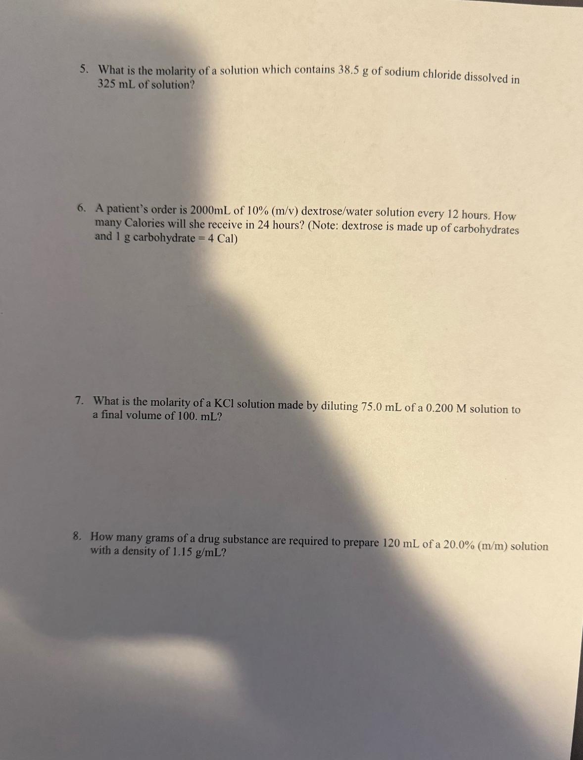 Solved What is the molarity of a solution which contains | Chegg.com