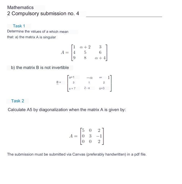 Mathematics 2 Compulsory submission no. 4 Task 1 | Chegg.com