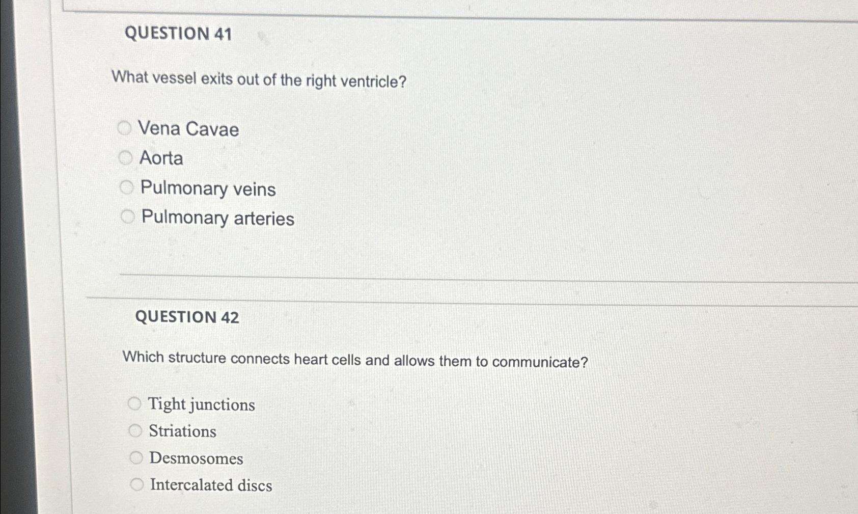 Solved QUESTION 41What vessel exits out of the right | Chegg.com
