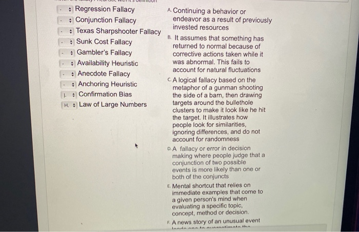 Regression Fallacy Conjunction Fallacy • Texas | Chegg.com