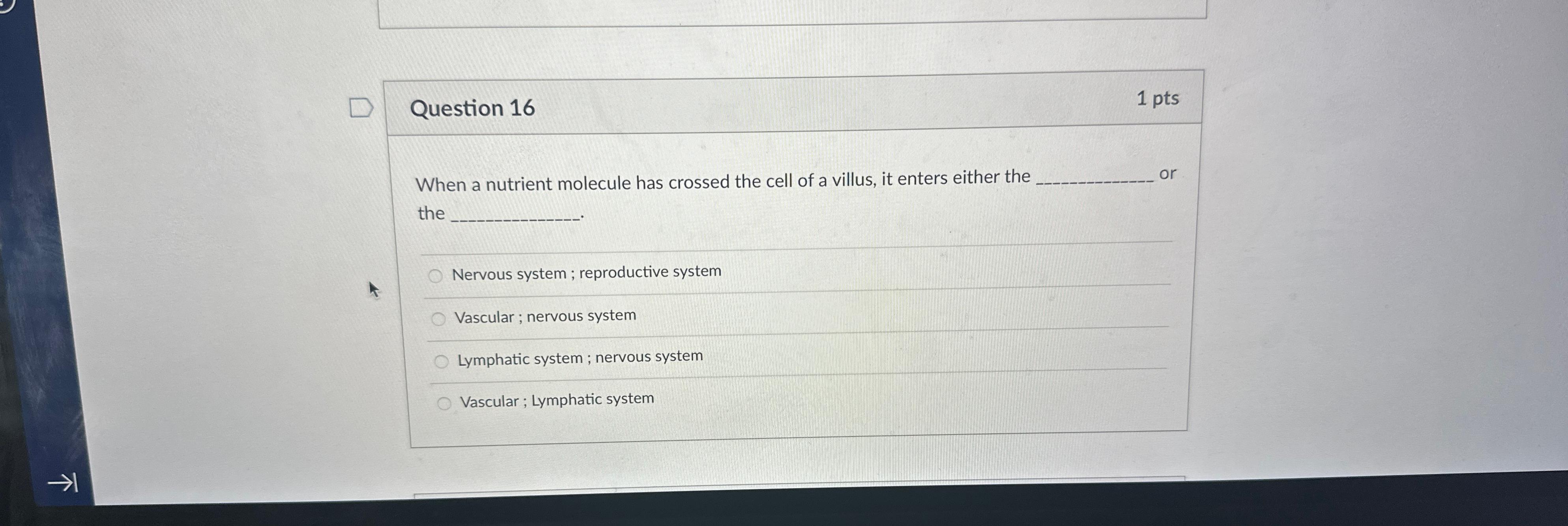 Solved Question 161 ﻿ptsWhen a nutrient molecule has crossed | Chegg.com